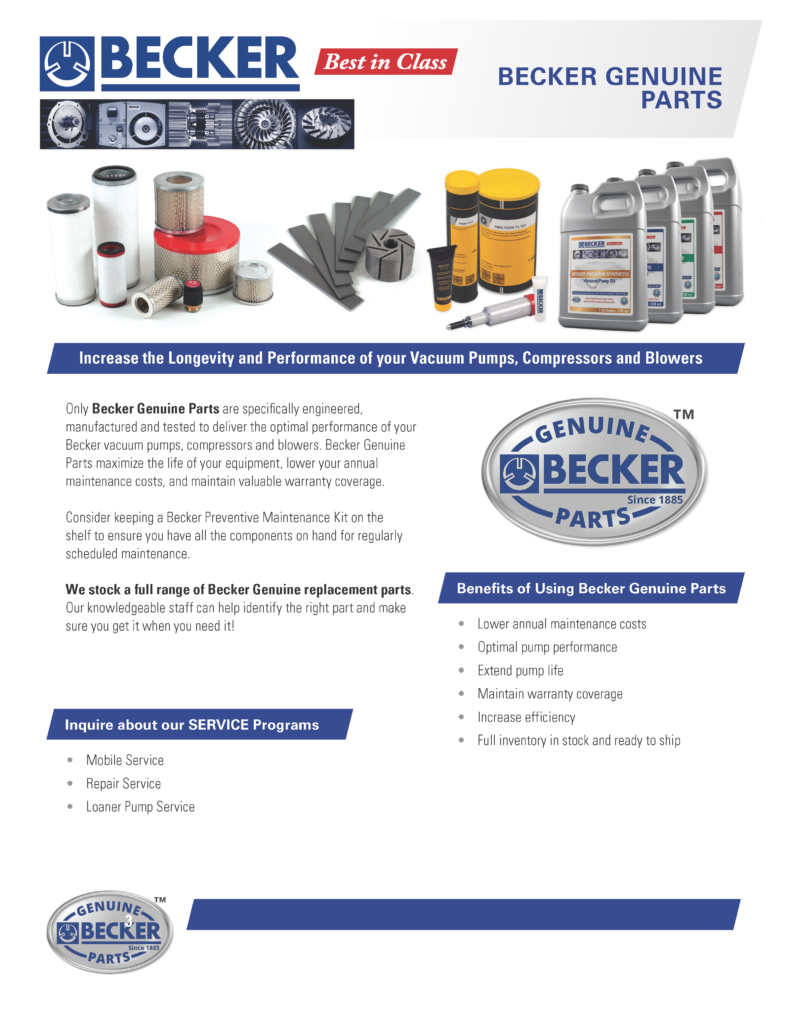 Becker Pumps Repair Kit U 4.165SA (Units Starting w/ Serial #'s E ...